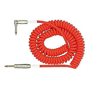 KIRLIN Cable Kirlin IMK-202PFGL-30/RDF-Straight Premium Coil Instrument Cable, Red Translucent PVC Jacket-30ft, 1/4" Mono Plug, Straight to Right Angle, (IMK-202PFGL-30/RDF)