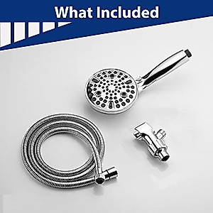 High Pressure 10 Setting Handheld Shower Head, 5" Detachable Showerhead Spray Built-in Power Wash to Clean Tub, Tile & Pets, 79" Extra Long Stainless Steel Hose, Adjustable Bracket - Chrome