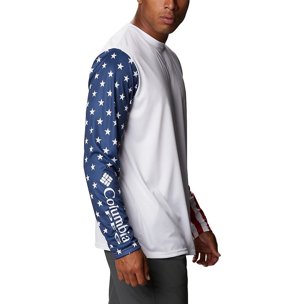 Columbia Men's Terminal Tackle PFG Americana Long Sleeve, White/Carbon/Red Spark, X-Large