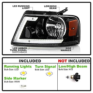 ACANII - For 2004-2008 Ford F150 06-08 Lincoln Mark LT Black LED Tube Switchback Signal Headlights Headlamps Left+Right