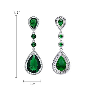 EleQueen Women's Silver-tone Cubic Zirconia Teardrop Bridal Dangle Earrings Emerald Color