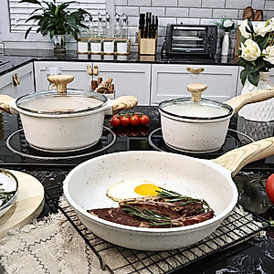 Wodillo Pots and Pans Set Nonstick, Beige Induction Kitchen Cookware Sets, Healthy Skillet Non Sticking Saute Pan & Saucepans(PFOS, PFOA Free)