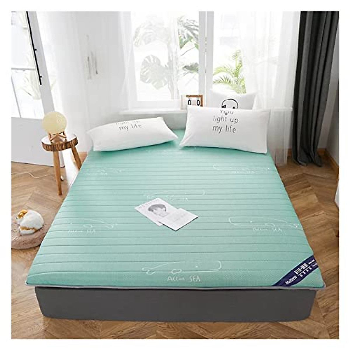 QQCC Mattress Topper Latex Mattress Thicken 6/ 10cm for Family Tatami King Twin Full Size Bedroom Hotel Bed Mat Dedicated (Color : Grey, Size : Thickness 6cm)