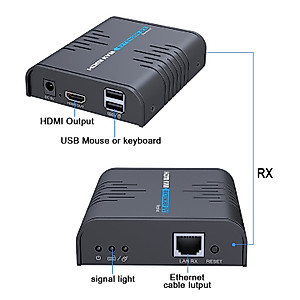AGPTEK HDMI KVM Extender(Only Receiver) Over Single Cat 5/5E/6/7 Ethernet Cable- Signal Extension Up to 120m/365Ft- Ultra HD 1080p@60Hz