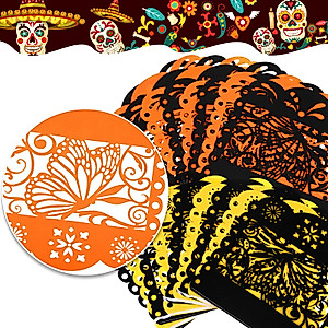 Riceshoot 21 Pcs Day of The Dead Decorations for Dia De Los Muertos Include 3 Pcs 4.9 ft Artificial Marigold Garland with LED, 16 Pcs Monarch Butterfly Decorations, 2 Pcs 16.4 ft Mexican Party Banner