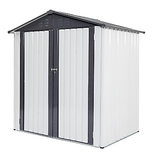 YOPTO 6x4x6 FT Metal Storage Shed Outdoor Storing Tools with Lockable Hinge Door,Per-FECT-to Store Garden Tools,Lawn Care Equipment and Outdoor-Toys for Backyard Patio,White+Grey