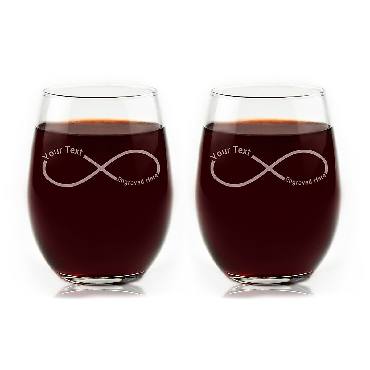 Custom Engraved Couples Infinity Stemless Wine Glasses - Set of Two