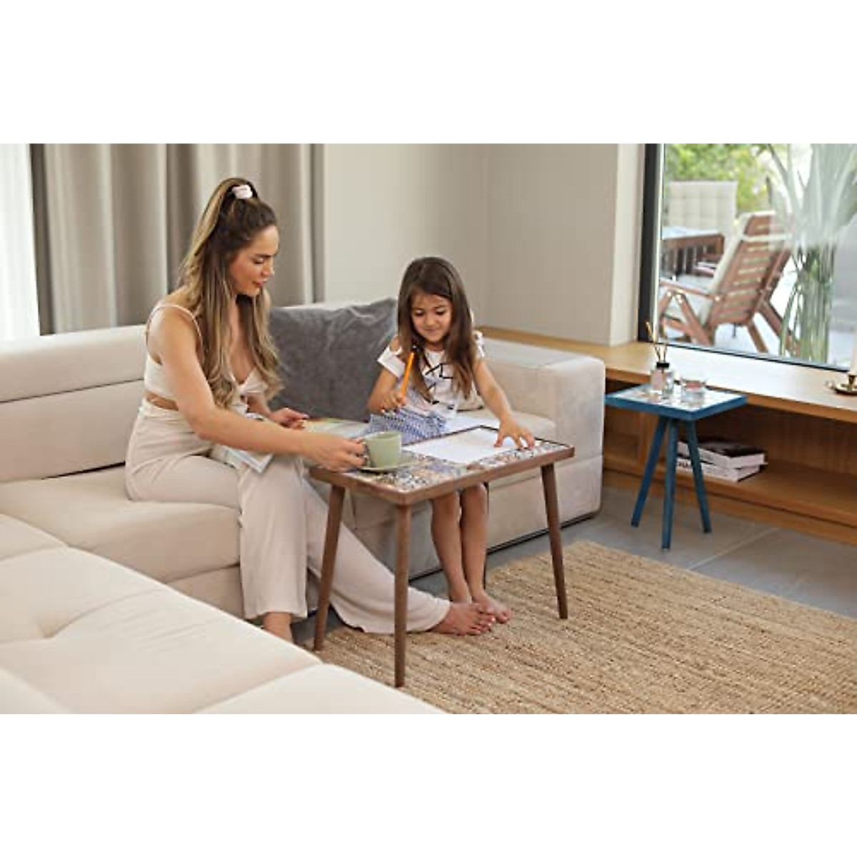 Comfyt Coffee Table, Side Table, End Table, Nightstand Nesting Table Bedside Table Accent Table Home Essentials Wood Tiled Top Rustic Table Ceramic Tiles Mexican Tile Table