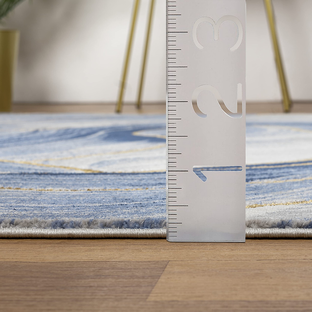 Abani Blue & Ivory Metallic Contemporary Ribbon Area Rug, Rugs Swirl Design Neutral Non-Shed 6' x 9' Bedroom Rug