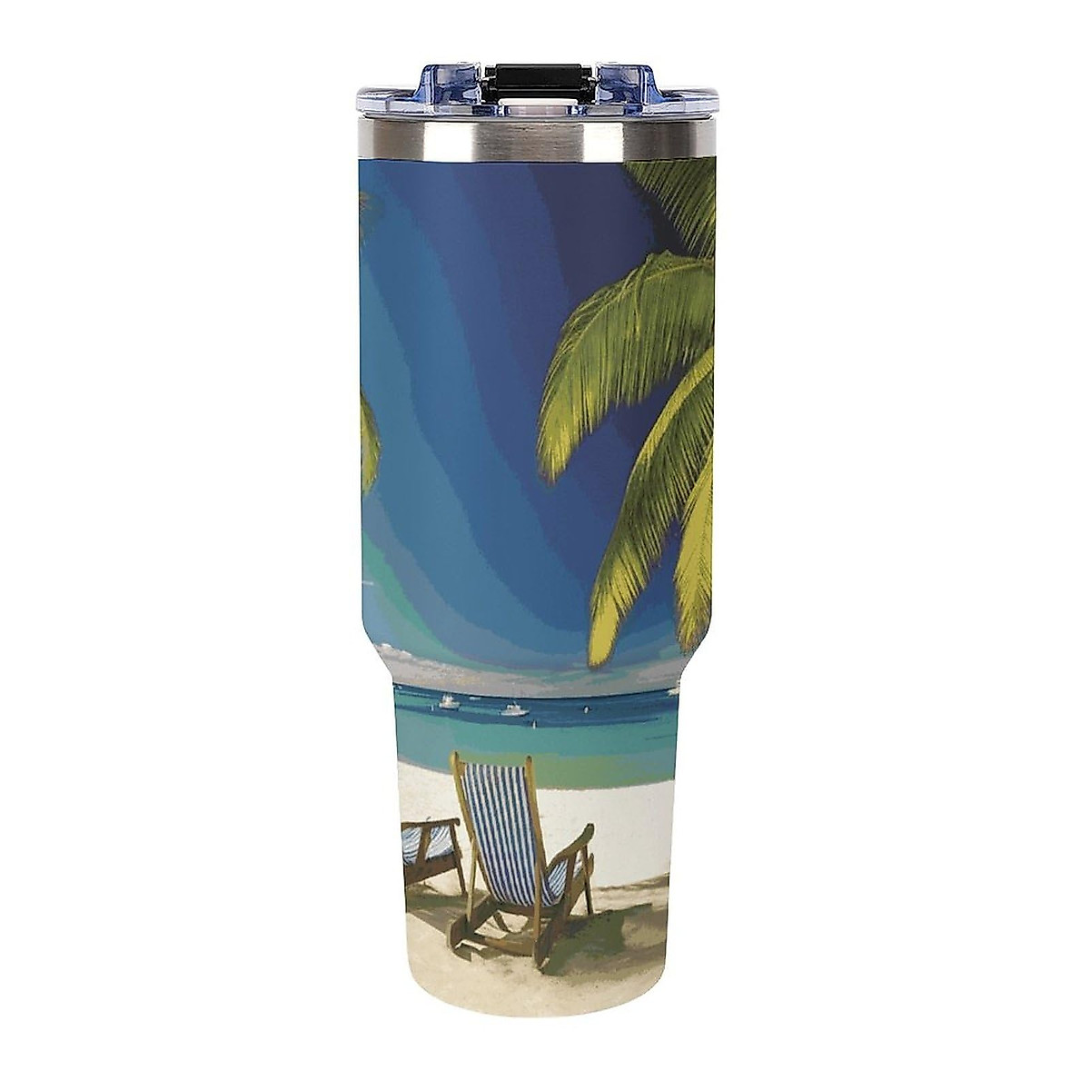 YTLKGFP 40 Oz Large Capacity Car Cup Beach Palm Tree Tumbler with Handle (Black) Straw Lid Insulated Stainless Steel Water Bottle Travel Mug Leak-proof Car Cup Keeps Cold Or Hot