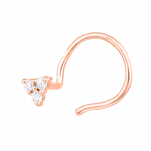 FINEROCK 0.03 Carat 3-Stone Diamond Nose Pin Stud in 14K Rose Gold (I1-I2 Clarity)