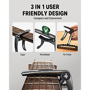 Donner Guitar Capo for Electric and Acoustic Guitar DC-2, Ukulele Capo Black with 4 Picks