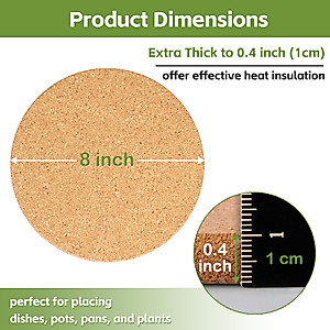 KITWILD High Density 8 Inch Thick Cork Trivets for Hot Dishes, Plates, and Kitchen Countertops, Fine Particle Heat Resistant Round Cork Coaster, Cork Placemats Cork Pads for Hot Pots and Pans, 4 Pcs