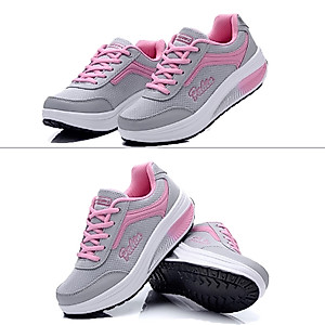 Lymphvity Womens lace-up Walking Shoes Arch Support Breathable Wedge Platform Sneakers Low-top Casual Light Weight Orthotic Sneakers for Plantar Fasciitis (5,Mesh-Pink,Female)