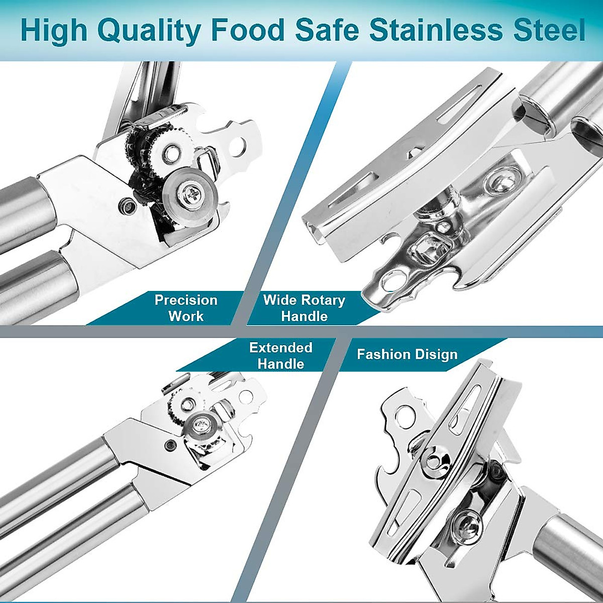 Can Opener Manual, Professional Food-Safe Stainless Steel Can Opener, Easy to Use for Kitchenaid, Can Opener/Jar/Bottle Opener with Smooth Edge(2 Spare Blades)