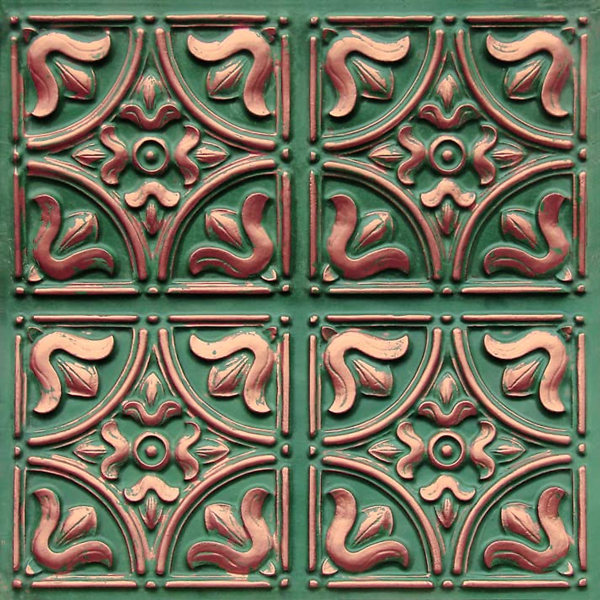 Decorative PVC Faux Tin Ceiling Tiles (Glue UP), 24"x24",2'x2', Pack of 6, 24 sq.ft. - D148 (Copper Patina)