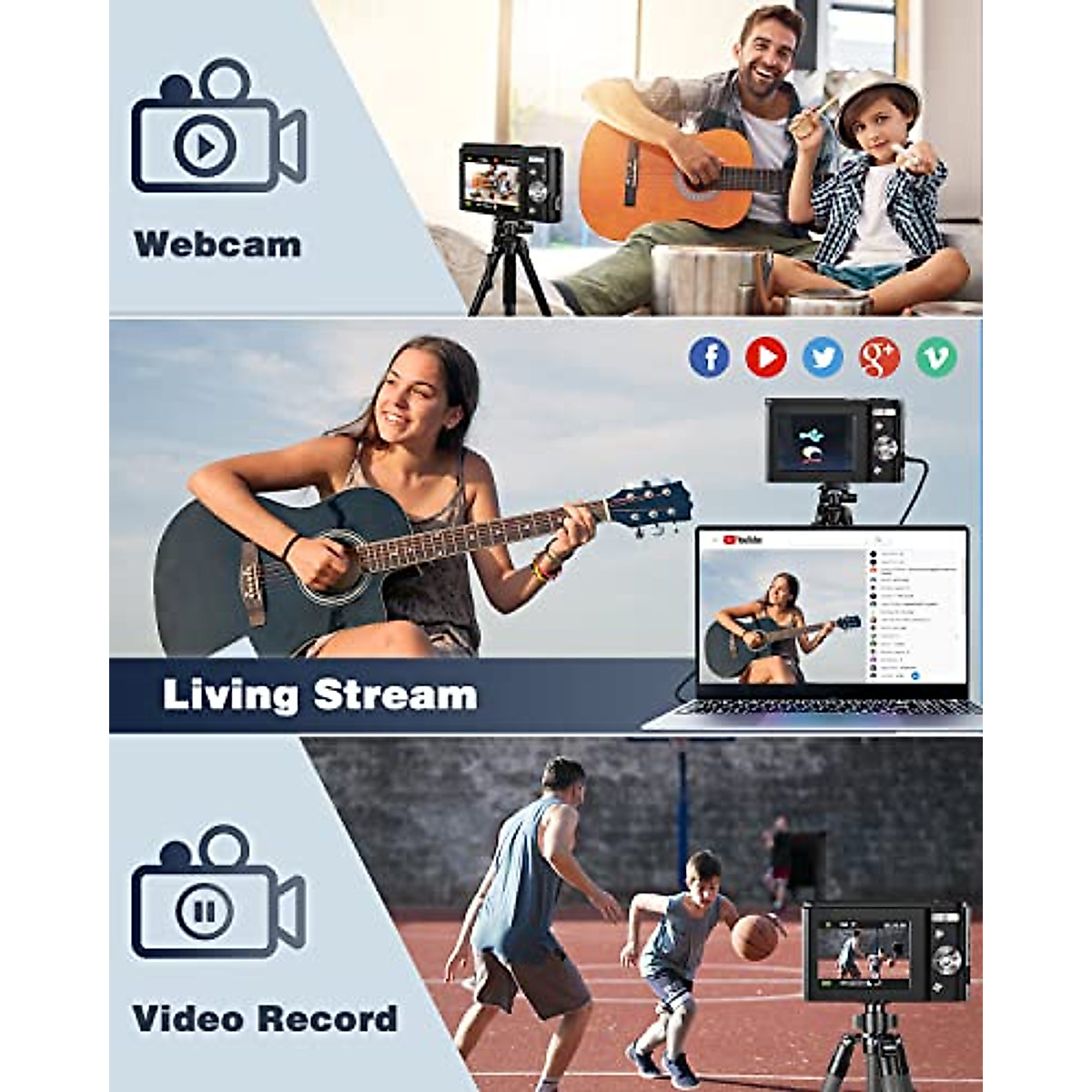 Digital Camera, Zostuic Autofocus 48MP Kids Camera with 32 GB Card 1080P Vlogging Camera with 16X Zoom, Compact Portable Mini Cameras for 4-15 Year Old Kids Children Teen Student Girls Boys(Black)