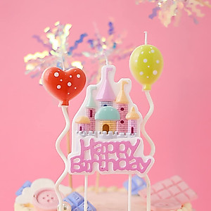 Castle Happy Birthday Candle Set,Fairy Tale Theme Baby Kids Children Happy Birthday Candles,Party Supplies,Cake Decoration (Pink)