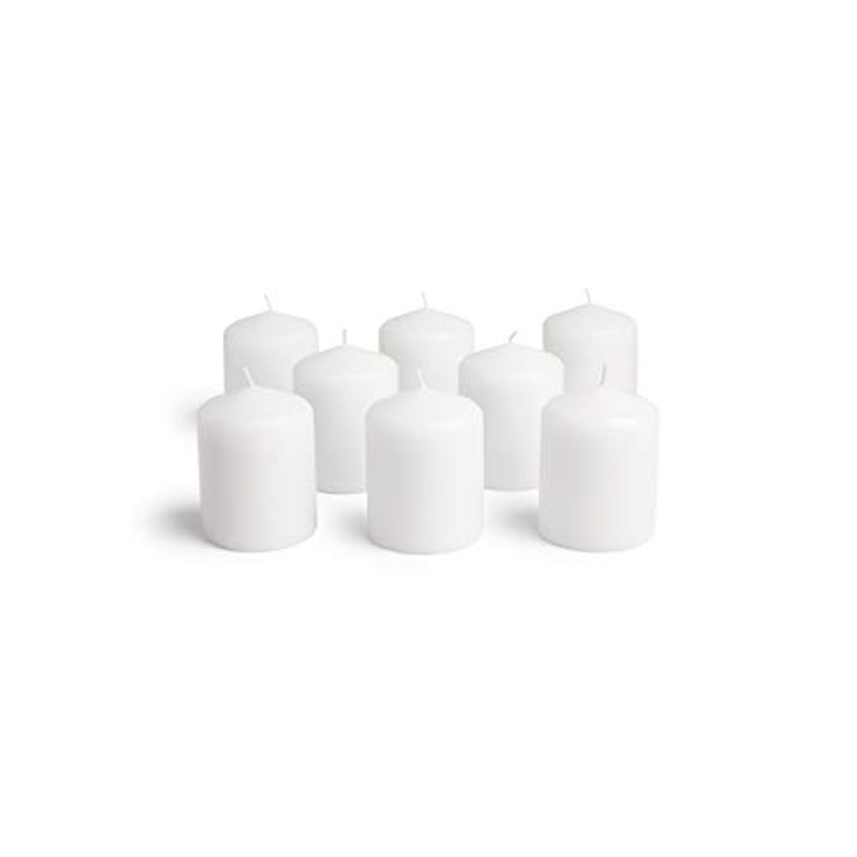 Cone Top Pillar Candles by Bask - Set of 8 - 3" x 4" Dripless Unscented Candles in White for Home Decor, Relaxation & All Occasions