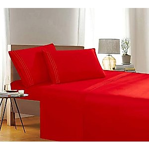 Elegant Comfort Luxury Wrinkle,Fade and Stain Resistant 1500 Thread Count Egyptian Quality 4-Piece Bed Sheet Set, Deep Pocket, , Queen Size , Red