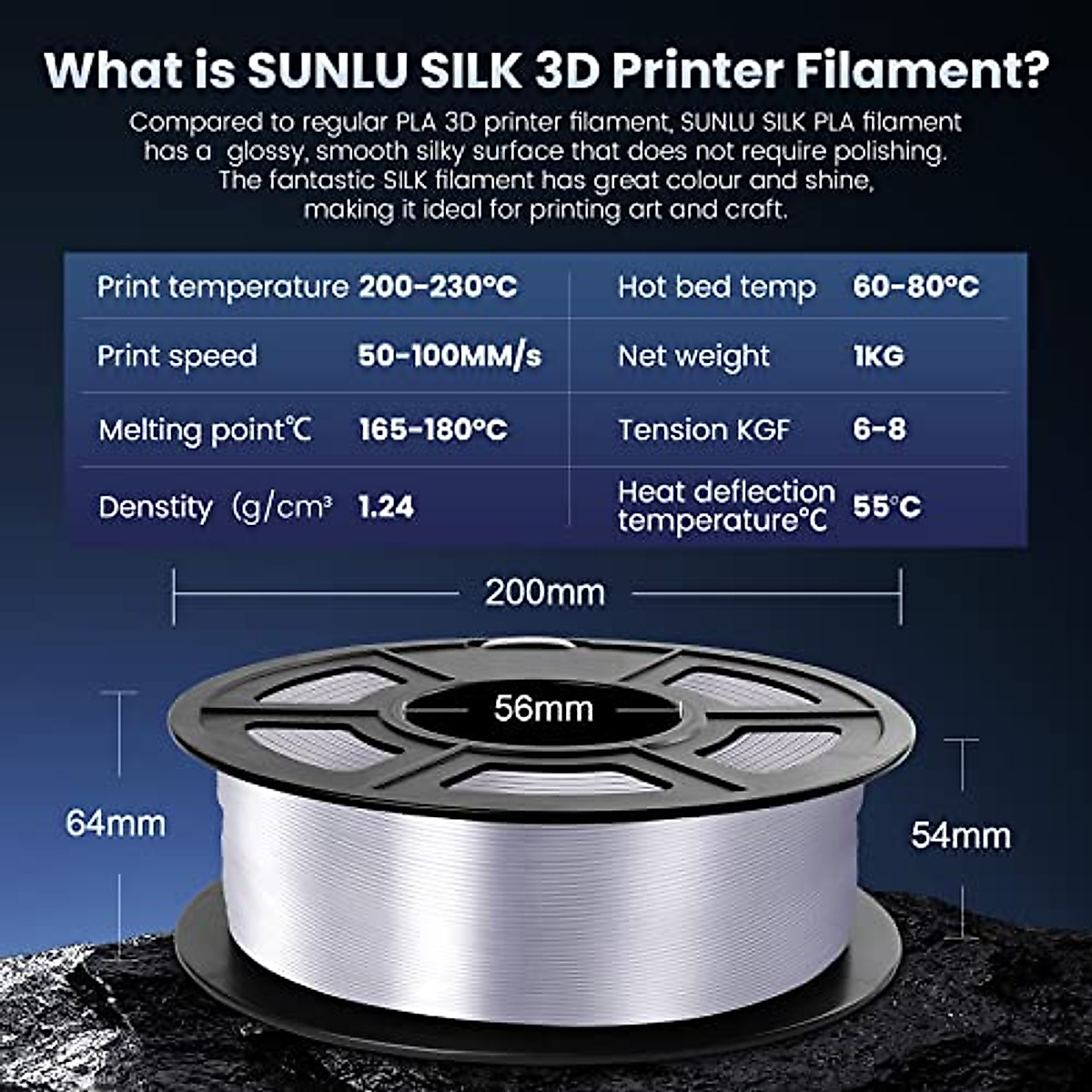3D Printer Silk Filament and S2 Filament Dryer Black, SUNLU Shiny Silk PLA Filament 1.75mm, Smooth Silky Surface, Silk Silver 1KG