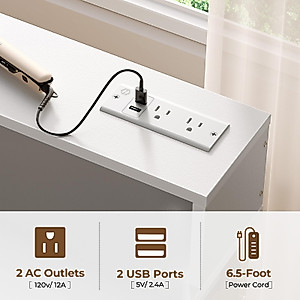 Seventable Vanity Desk Without Mirror, Makeup Vanity with Drawers and Charging Station, Small Desk with Storage for Bedroom, Simple Home Office Computer Desk for Small Spaces, White and Gold Leg