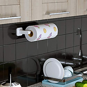 Laigoo Kitchen Paper Towel Holder Adhesive, Under Cabinet Paper Towel Holder Kitchen Tissue Holder Sticky Kitchen Towel Holder (Stainless Steel, White)