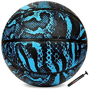 AND1 Chaos Basketball & Pump (Jungle Series)- Official Size 7 (29.5”) Streetball, Made for Indoor and Outdoor Basketball Games (Blue/Black)