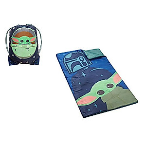 Disney Star Wars: The Mandalorian Featuring The Child Sling Bag and Cozy Lightweight Sleeping Bag, 46” L x 26” W, Ages 3+