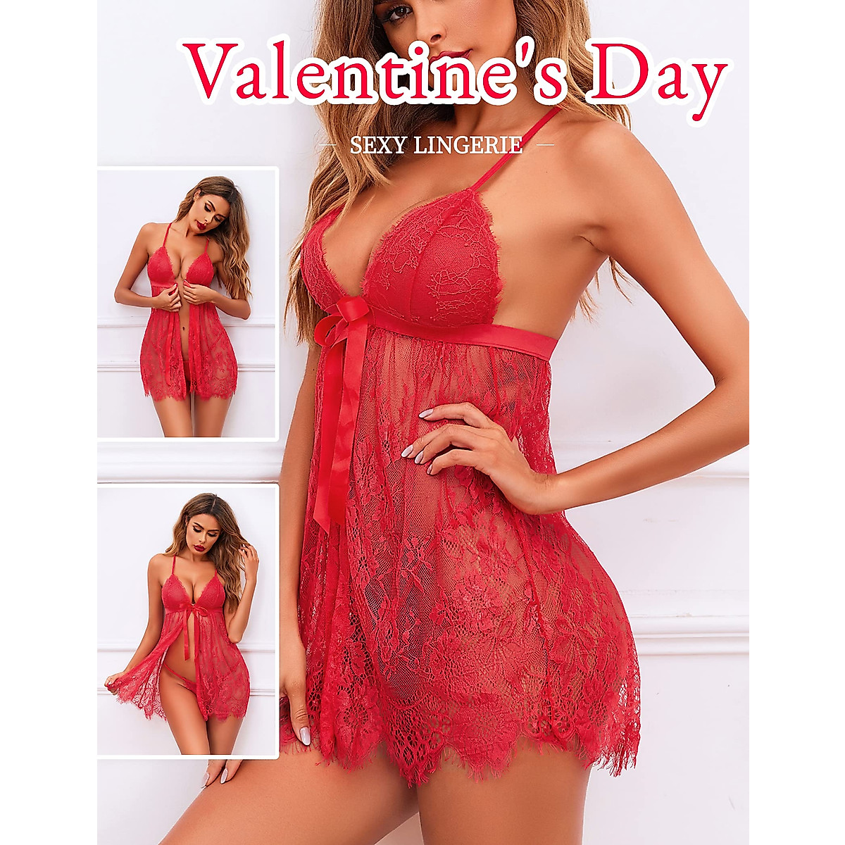 Avidlove Valentines Lingerie for Women Sexy Babydoll Lingerie Open front Chemise Lingerie(Red,X-Large)