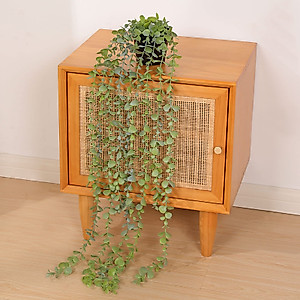 Asano Season Fake Plants Artificial Eucalyptus with Hanging Plant Hanger 2.6 FT Faux Greenery Vine Potted Plants in Black Pot and Cotton Rope for Boho Home Green House Garden Indoor Bedroom Décor