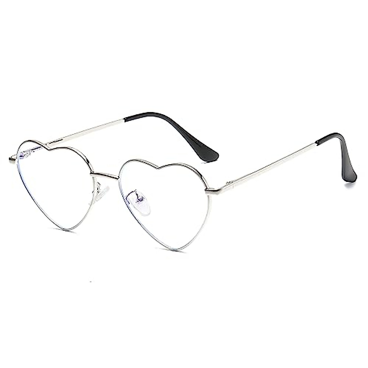 JOVAKIT Heart Shaped Blue Light Blocking Glasses for Women Fashion Vintage Lovely Style Metal Frame Eyeglasses (Silver)
