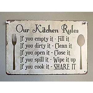 Grace Home Kitchen Rules Plaque Wall Decor Rustic Metal Tin Signs Posters Farmhouse Kitchen Rules Tin Sign Wall Decor, Funny House Decor Retro Poster Metal Tin Sign Country Decor, Iron Paint, Aluminum Sign 12X8-Inch
