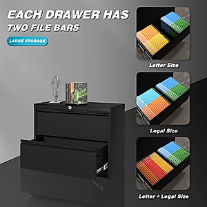 Aobabo Metal 2 Drawer Lateral File Cabinet with Lock,Large Deep Drawer with Adjustable File Bars for Office,Home,35.43 Inches Wide for Letter/Legal Size Drawer,Black,Assembly Required, (GM-DBKX-2DB2)