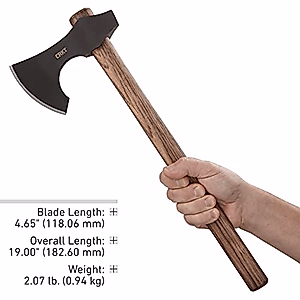 CRKT Berserker Axe: Two Handed Outdoor Axe, Forged 1055 Carbon Steel Blade, Hickory Handle 2736