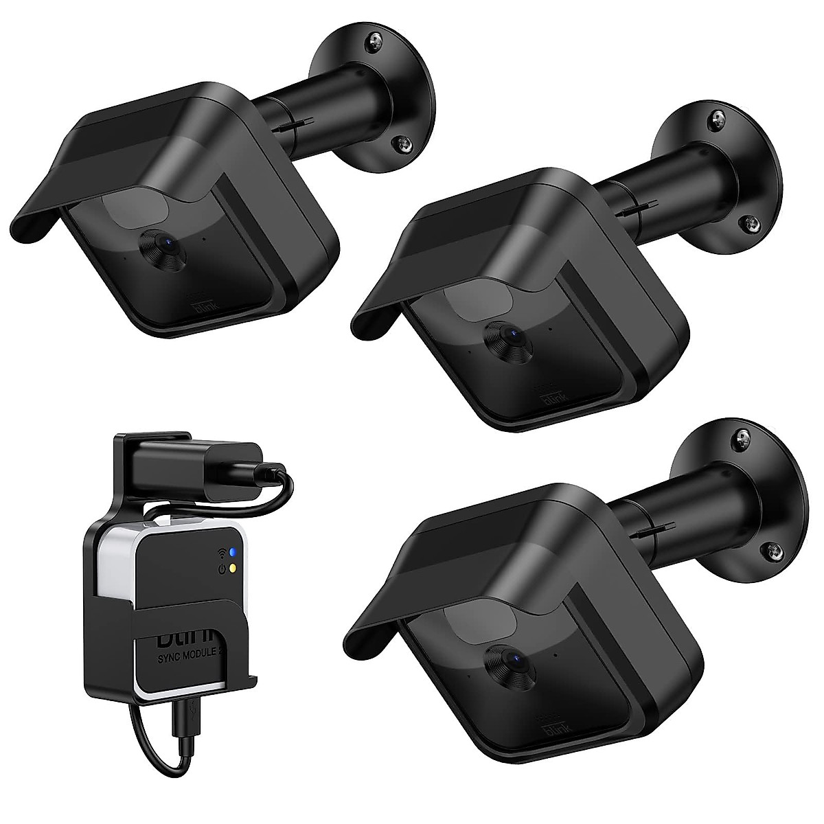 OLAIKE Housing and Metal Wall Mounting Bracket(3 Pack) for Blink Outdoor 3 (3th Gen) /XT/XT2,Weatherproof Protective Cover & 360° Adjustable Security Mount with Blink Sync Module Outlet Mount, Black