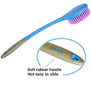 Bath Body Brush with Long Handle Back Scrub Brushes Wet or Dry Brushing Body Shower Brush (Blue)