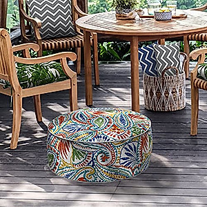 LVTXIII Outdoor/Indoor Inflatable Ottoman, Patio Footrest Stool, Portable Round Pouf for Patio Garden, Camping or Home, 21x21x9 Paisley
