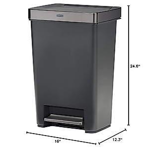 Rubbermaid Premier Series III Step-On Trash Can for Home and Kitchen, with Stainless Steel Rim, 12.4 Gallon, Charcoal