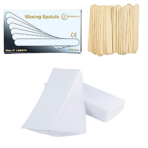 OMWAH 300 Piece Set Non-Woven 3x9 Wax Strips Large With Wooden Waxing Spatulas Wax Sticks for Hair Removal