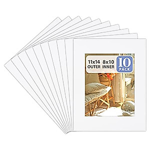 Golden State Art, Pack of 10, 11x14 for 8x10 Color Picture Photo Mat -White-core, Acid-Free - Great for Frames, Artwork, Prints, Pictures, White