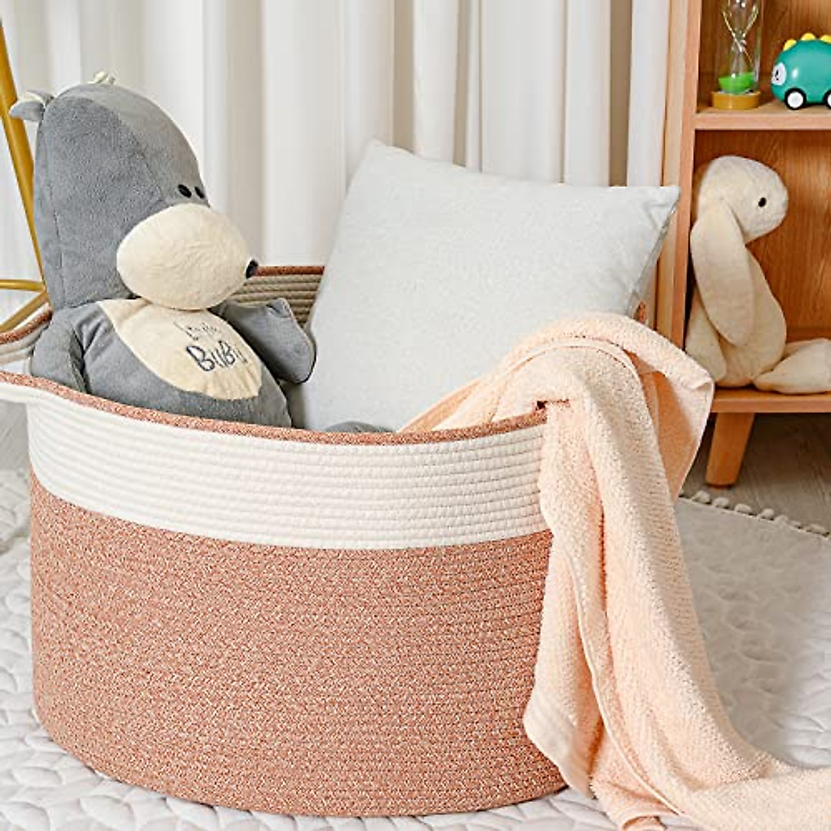 Large Cotton Rope Basket, 22"D x 14"H Extra Large Storage Basket, Soft Woven Baskets for Storage, Pillow, Clothes, Towel, Toys, Cushions, Throw Blanket Basket for Living Room