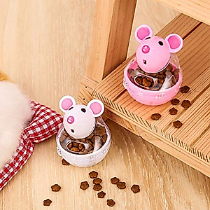 PORTOWN 4 Pcs Cat Food Ball Dispenser, Small Cat Food Balls Slow Feeder Mice Shaped Tumbler Cat Food Toy Cat Treat Toy Feeder Toy for Interactive Training(Pink,White)