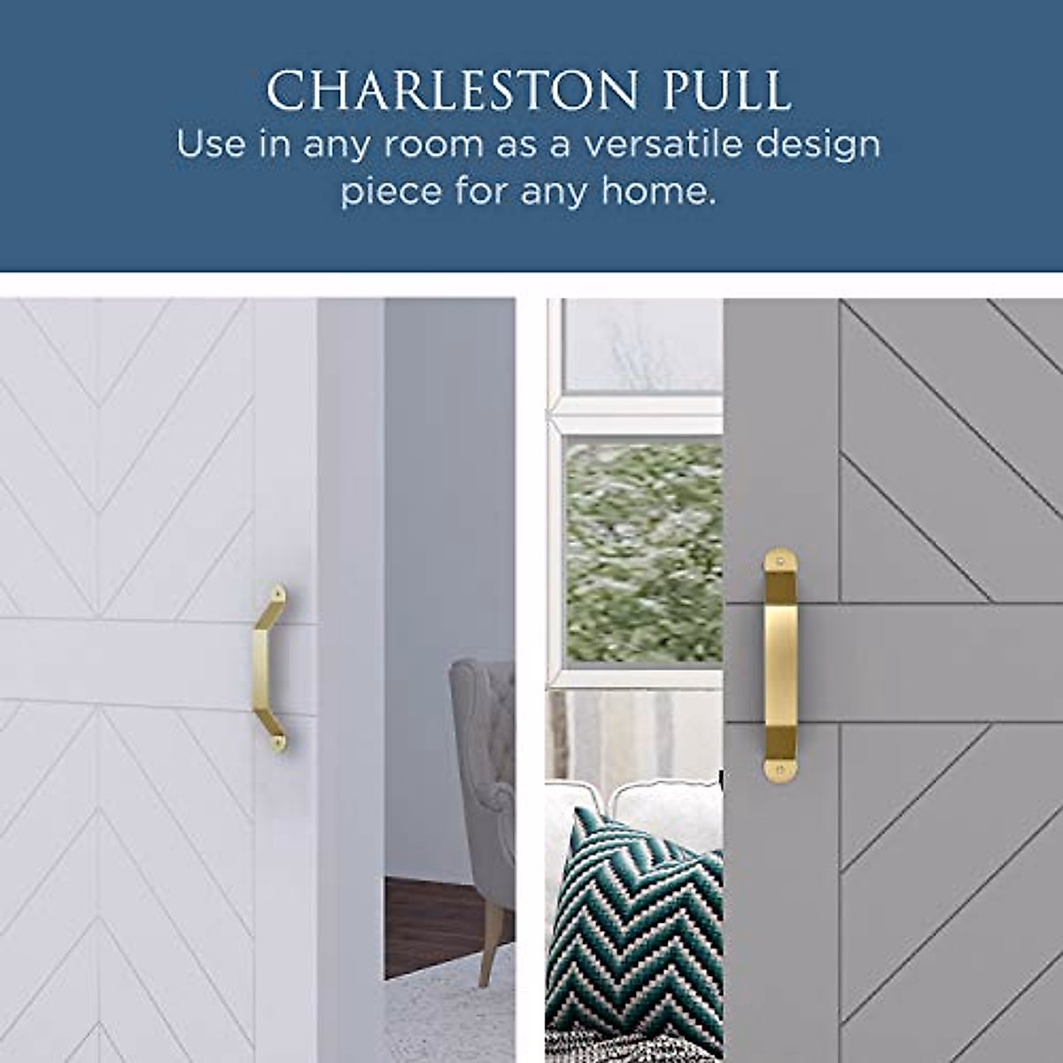 National Hardware N700-109 Interior Sliding Barn Door Hardware Charleston Pull, 10-Inches, Easy to Install, Brushed Gold