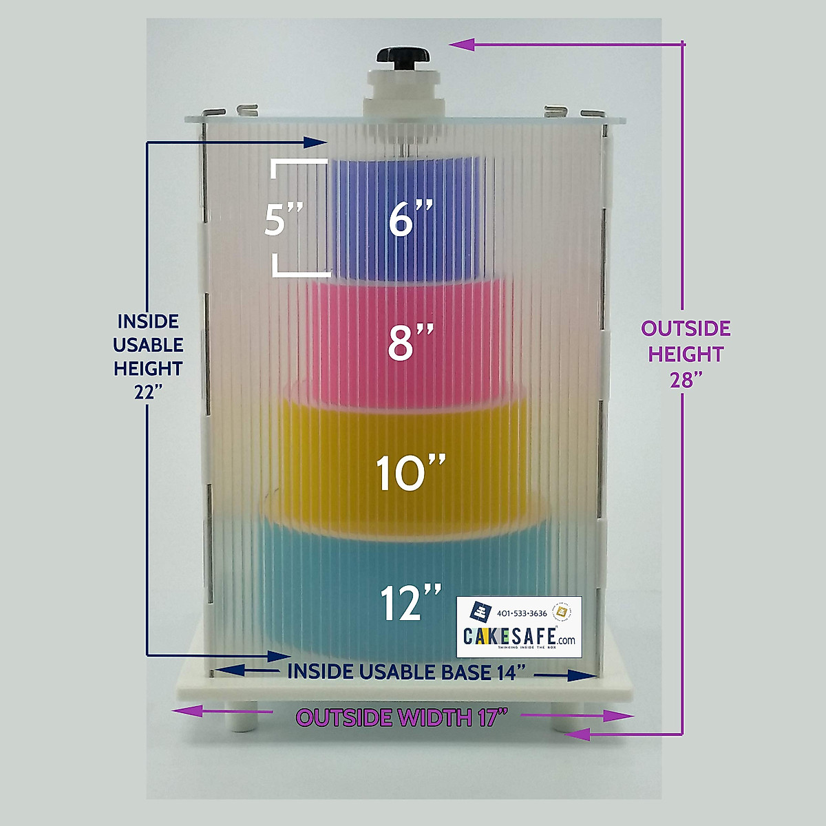 CAKESAFE Reusable Mini/Tall Cake Transporter, Clear Plastic Cake Carrier (14" W x 22" H)