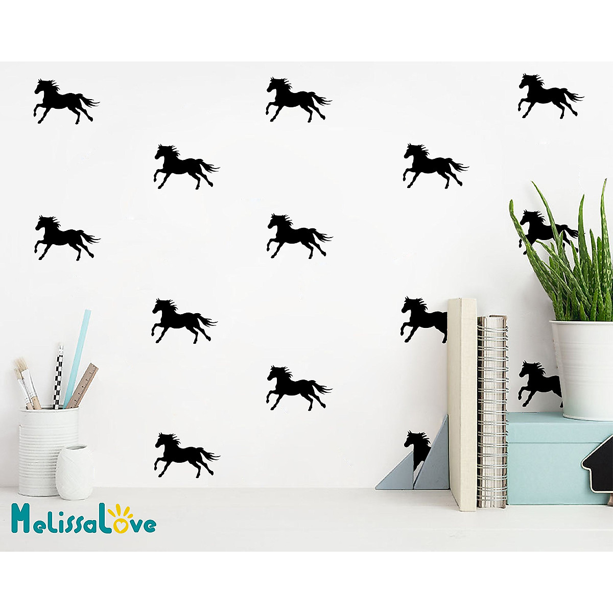 DXLING 32pcs/Set Metallic Equestrian Horse Wall Stickers Vinyl Wall Decals Decor Kids Room Living Room Wallpaper Removable Mural SA525 (Black)