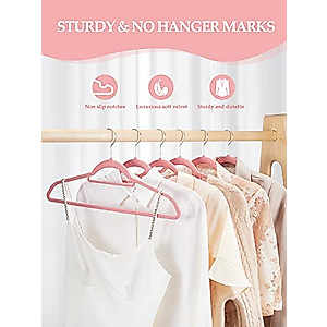 HOUSE DAY Velvet Hangers with Tie Bar 20 Pack Pink, Clothes Hangers Non-Slip, Space Saving Felt Hangers for Pants, Coat, Suits, Shirt, Scarf, No Hanger Marks