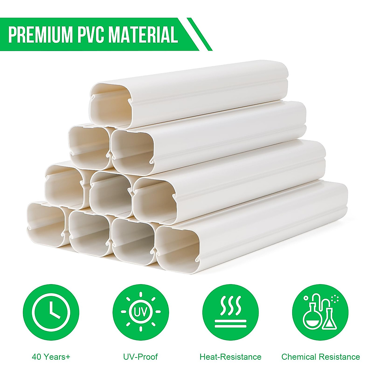 Kerykwan 3" W 13.5Ft L Mini Split AC Line Cover Kit Decorative PVC Tubing Pipe Cover Set for Center Air Conditioner&Heat Pumps Systems