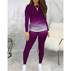 JSVZREU Two Piece Outfits for Women Loungewear Set 2 Piece Outfits Sweatsuit Jogger Sets Jogging Track Suits Lounge Matching Set Long Sleeve(Purple,L)