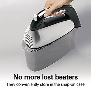 Hamilton Beach Classic 6-Speed Electric Hand Mixer with Snap-On Storage Case, Brushed Stainless, Traditional and Wire Beaters, Whisk
